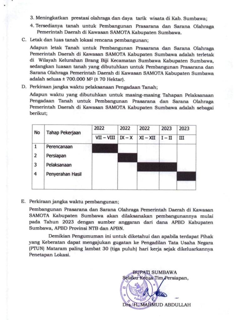 PENGUMUMAN PENETAPAN LOKASI PENGADAAN TANAH UNTUK PEMBANGUNAN PRASARANA DAN SARANA OLAHRAGA ...